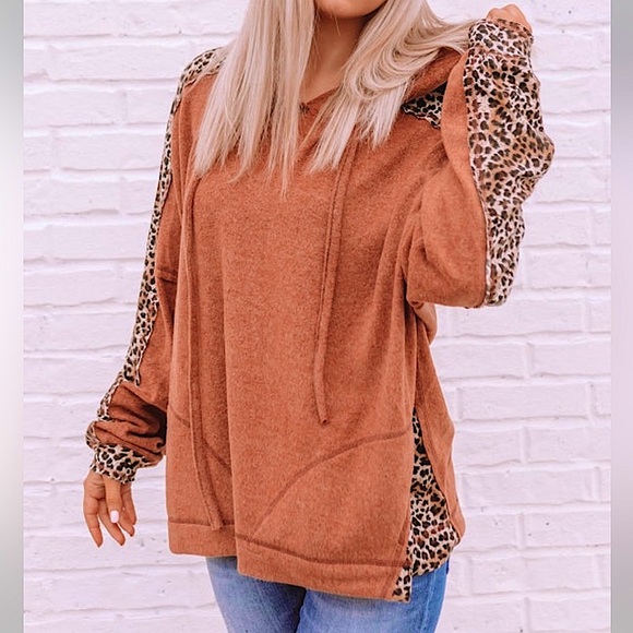 easel | Tops | Easel Rust Leopard Print Hoodie Small | Poshmark